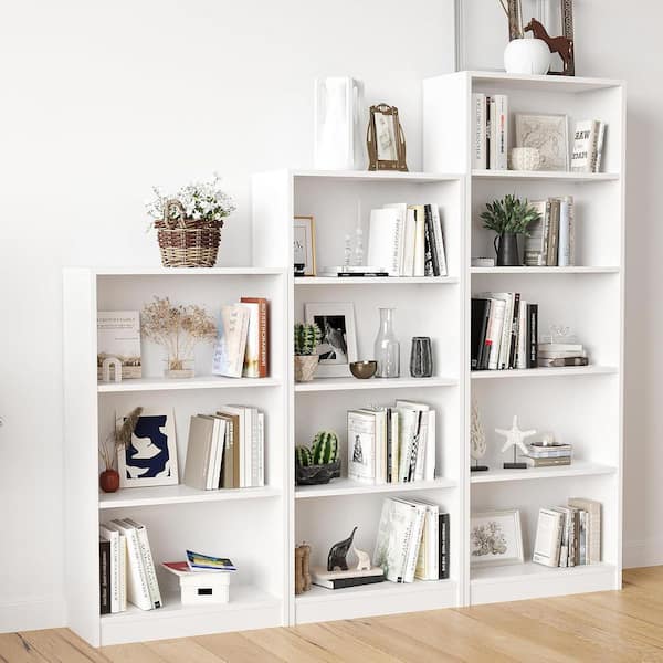 Lirago 69 in. Tall White Wood 4-Shelf Bookcase FXHD0202-57SN - The Home ...