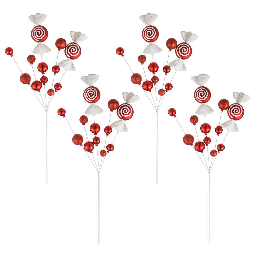 Glitzhome 24 in. H Christmas Red and White Candy Picks (Set of 4 ...