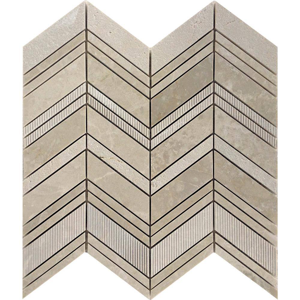 Apollo Tile Beige 4 in. x 5 in. Chevron Polished and etched Marble ...