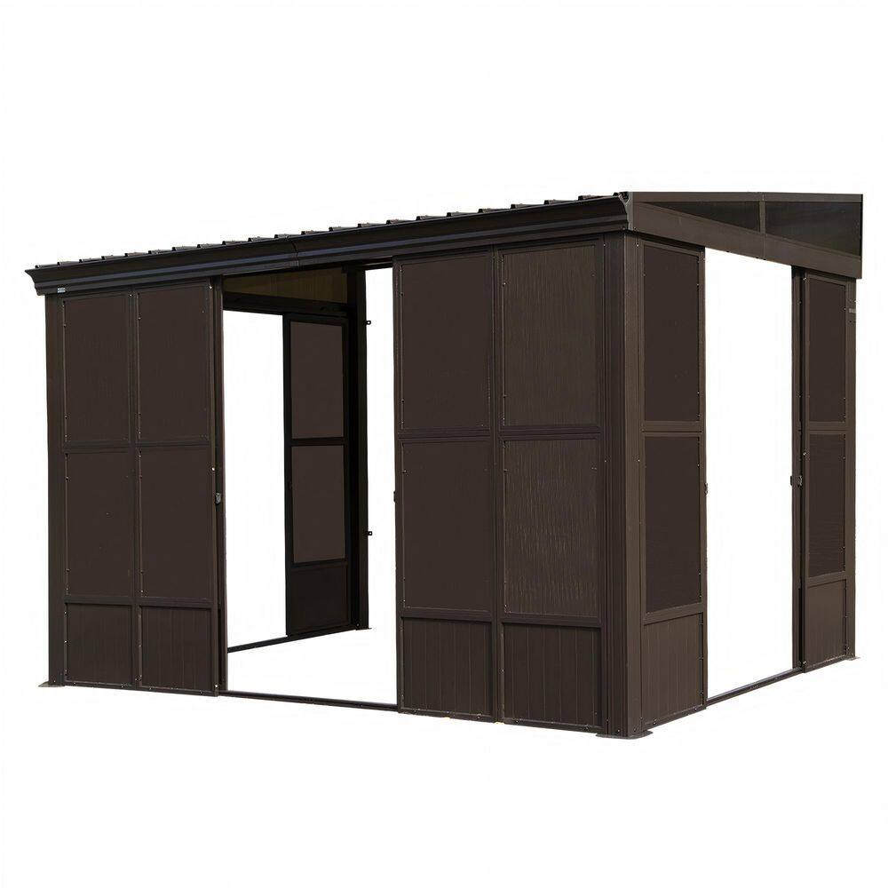 Mondawe 8 ft. x 12 ft. Brown Wall-Mounted Aluminum Frame Sunroom with ...