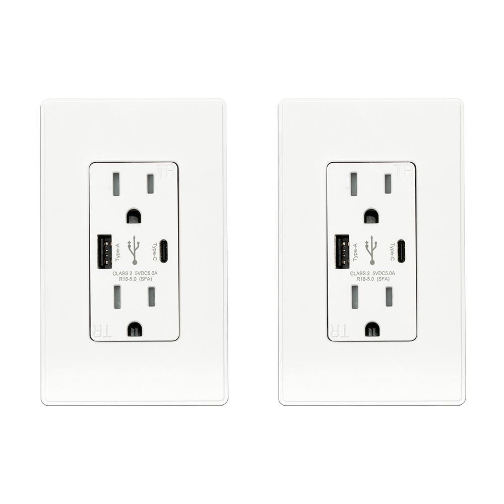 ELEGRP 25-Watt 15 Amp Dual Type A and Type C USB Wall Duplex Outlet ...