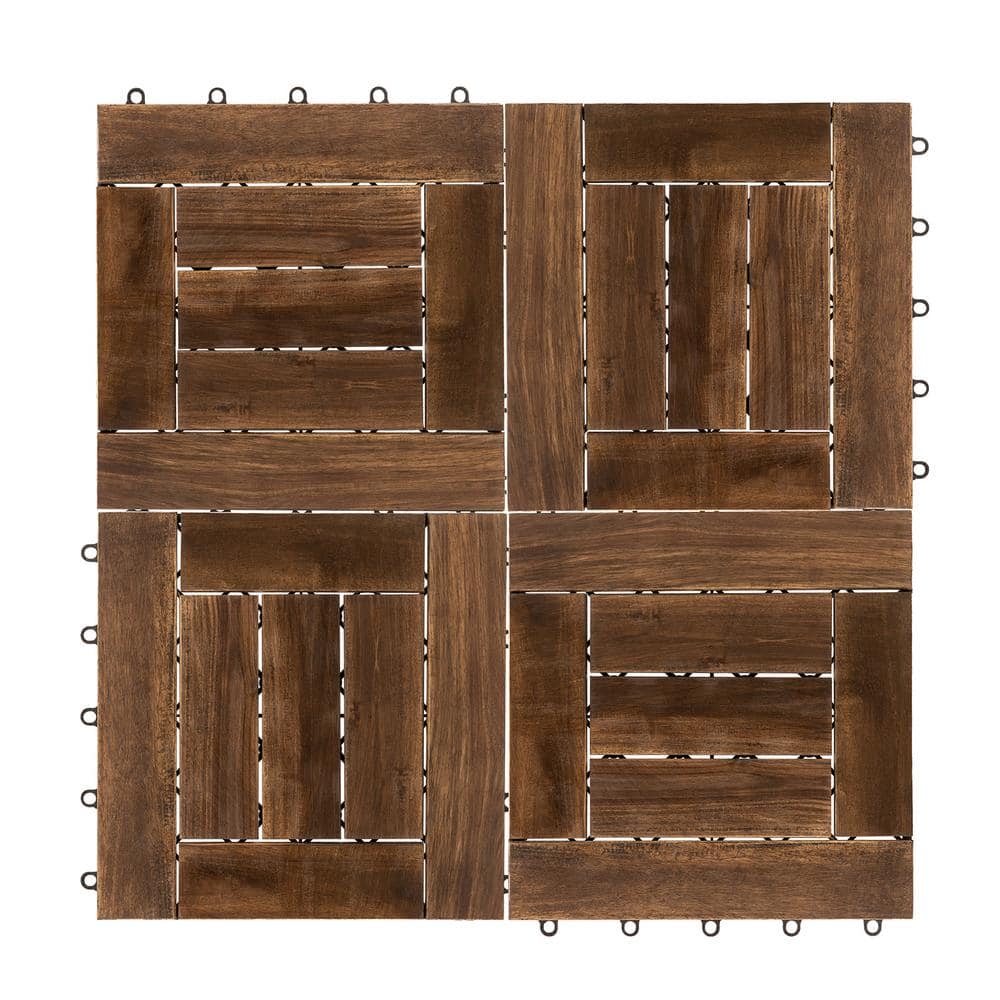 1ft.x 1ft. Acacia Wood Interlocking Flooring Deck Tile Dark Brown (10 ...