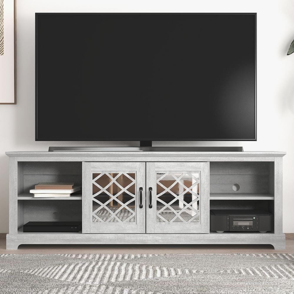 GALANO Millicent 68.2 in. Dusty Gray Oak 2-Door TV Cabinet Fits TV's Up ...