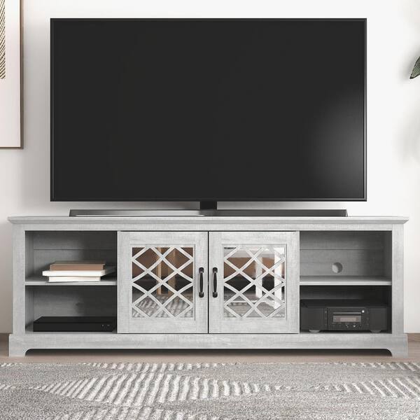 GALANO Millicent 68.2 in. Dusty Gray Oak 2-Door TV Cabinet Fits TV's Up ...