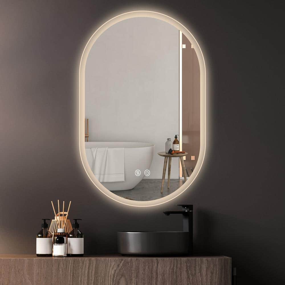NTQ 20 in. W x 32 in. H Lighted Oval Frameless Touch Sencer Defogger ...