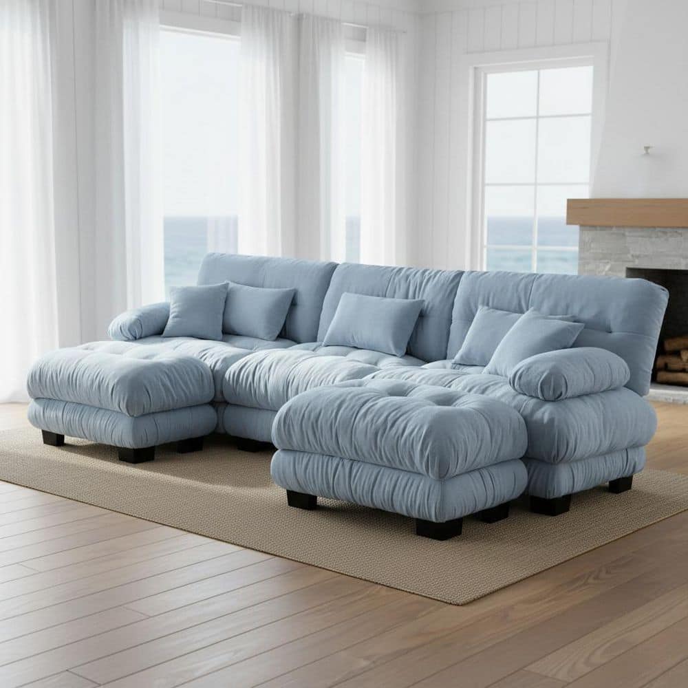 Homy Casa MINH 133.8 in. Pillow Arm 5-Piece Chenille Sectional Sofa ...