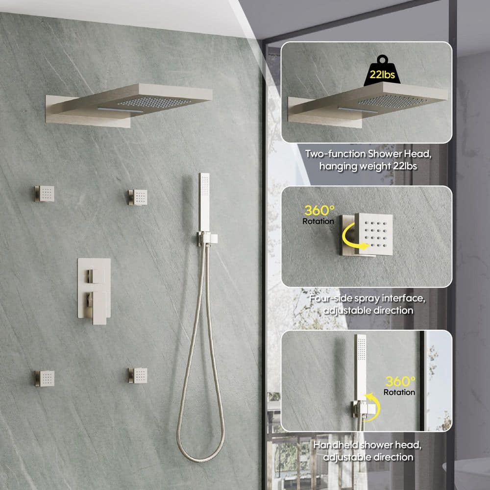 WELLFOR 4-Spray Wall Mount Dual Fixed and Handheld Shower Head 2.5 GPM ...