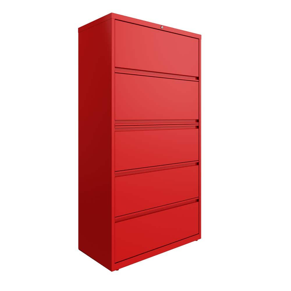 Hirsh 36 in. W Lava Red 5-Drawer Metal Lateral File Cabinet for Home ...
