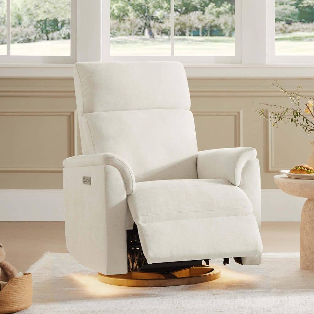 Spruce & Spring Amos Linen Fabric Swivel Glider Power Recliner Chair ...