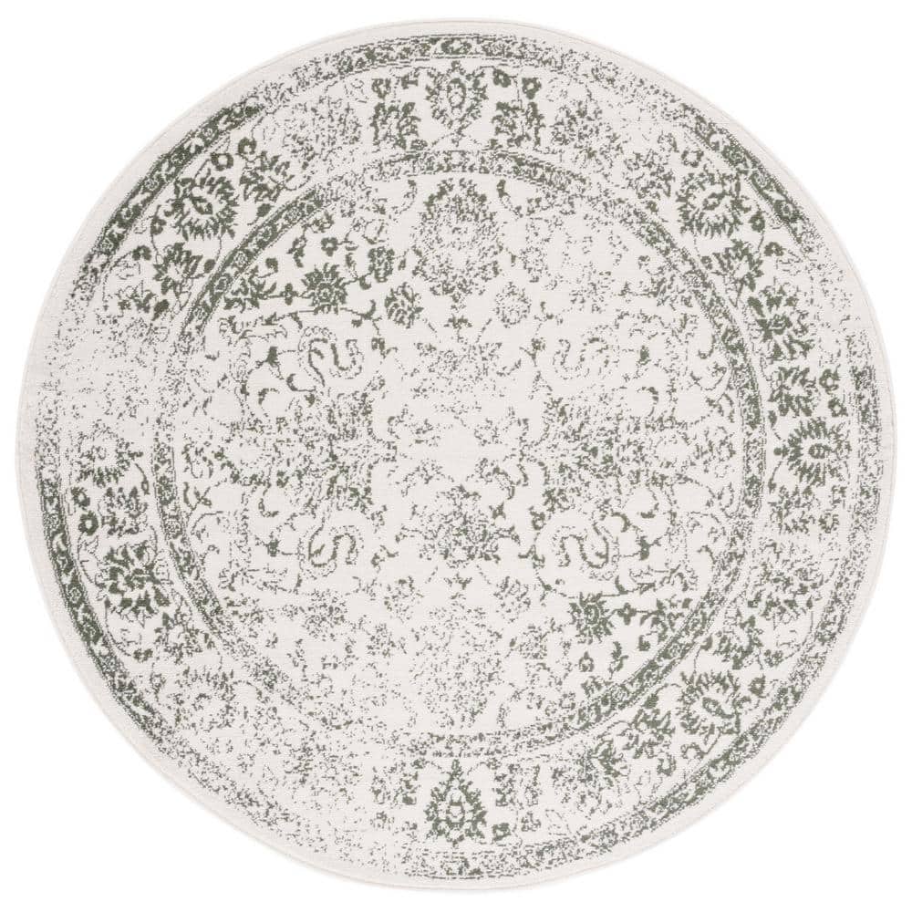 SAFAVIEH Adirondack Ivory/Dark Green 6 ft. x 6 ft. Border Distressed ...