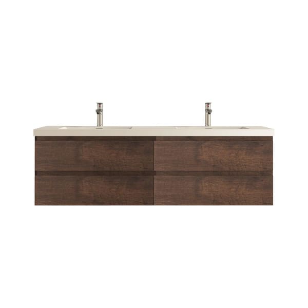 TONA Angela 72 in. Double Rose Wood Bath Vanity Wall-mounted Floating ...
