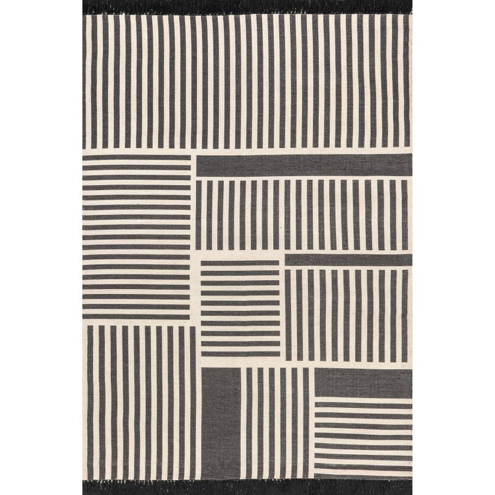 RUGS USA Prabal Gurung Flatiron Tasseled Wool Area Rug Black 9 ft. x 12 ...