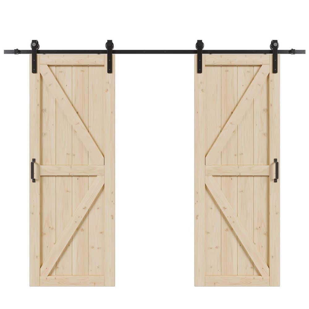 TENONER 84 in. x 84 in. (Double 42 in. Doors) K-Shape Unfinished Pine ...
