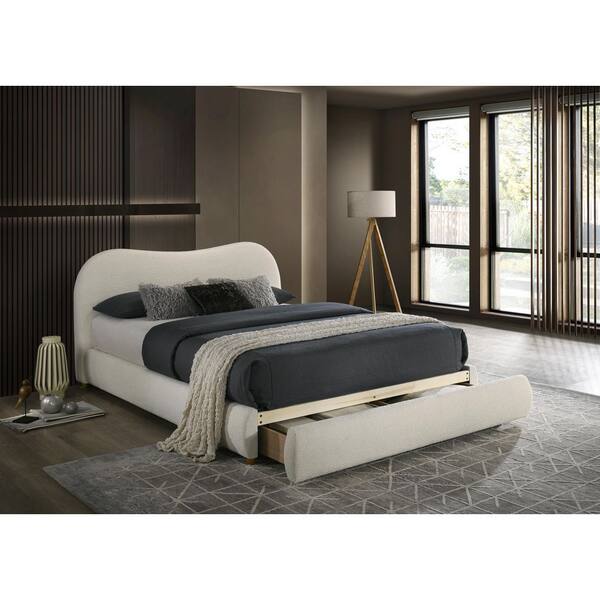Furniture of America Ambo Modern White Boucle Wood Frame Low Profile ...