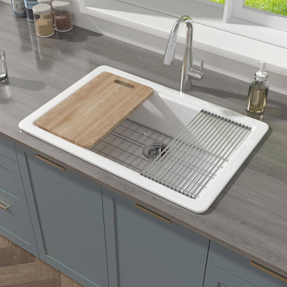 HOMLYLINK Workstation Kitchen Sink 33 in. Drop in/Undermount Single ...