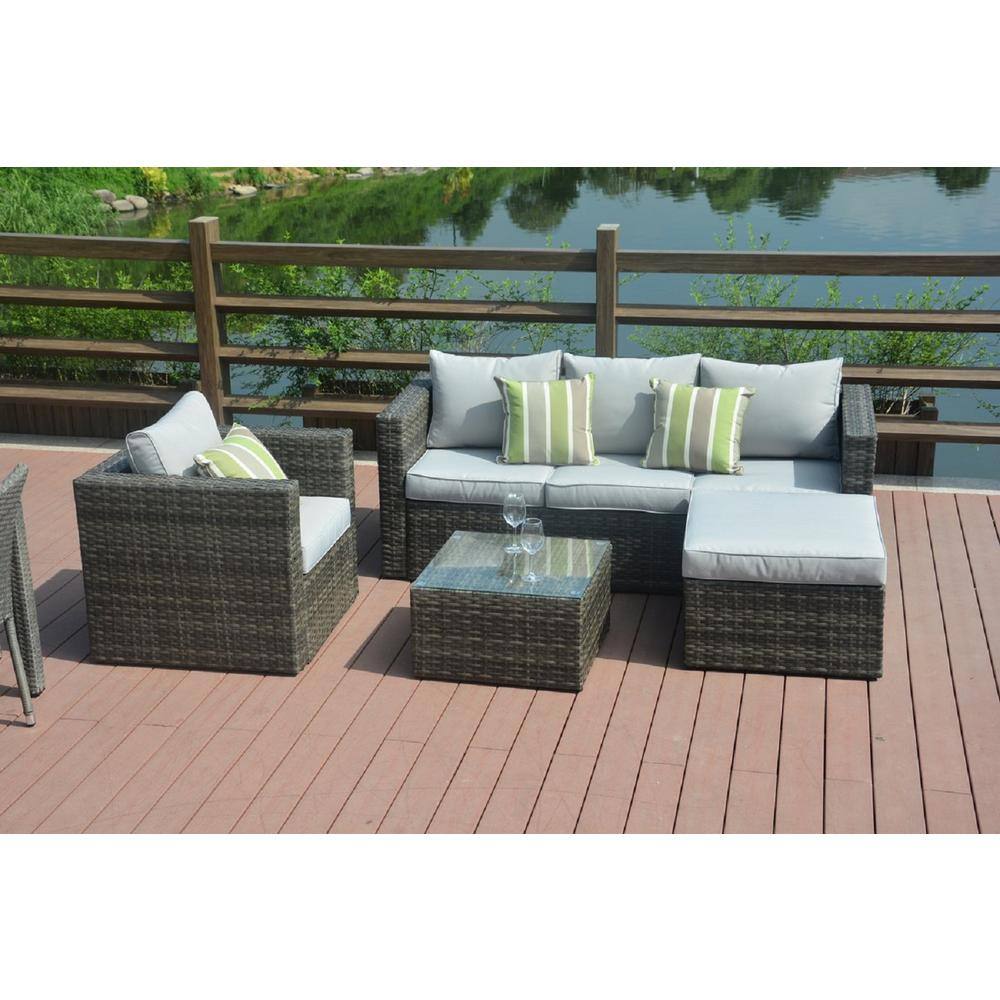 DIRECT WICKER Marian 4-Piece Wicker Patio Conversation Set with Grey ...
