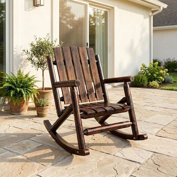 Innovaze Handcrafted Rustic Log Wood Outdoor Rocking Chair, Weather ...