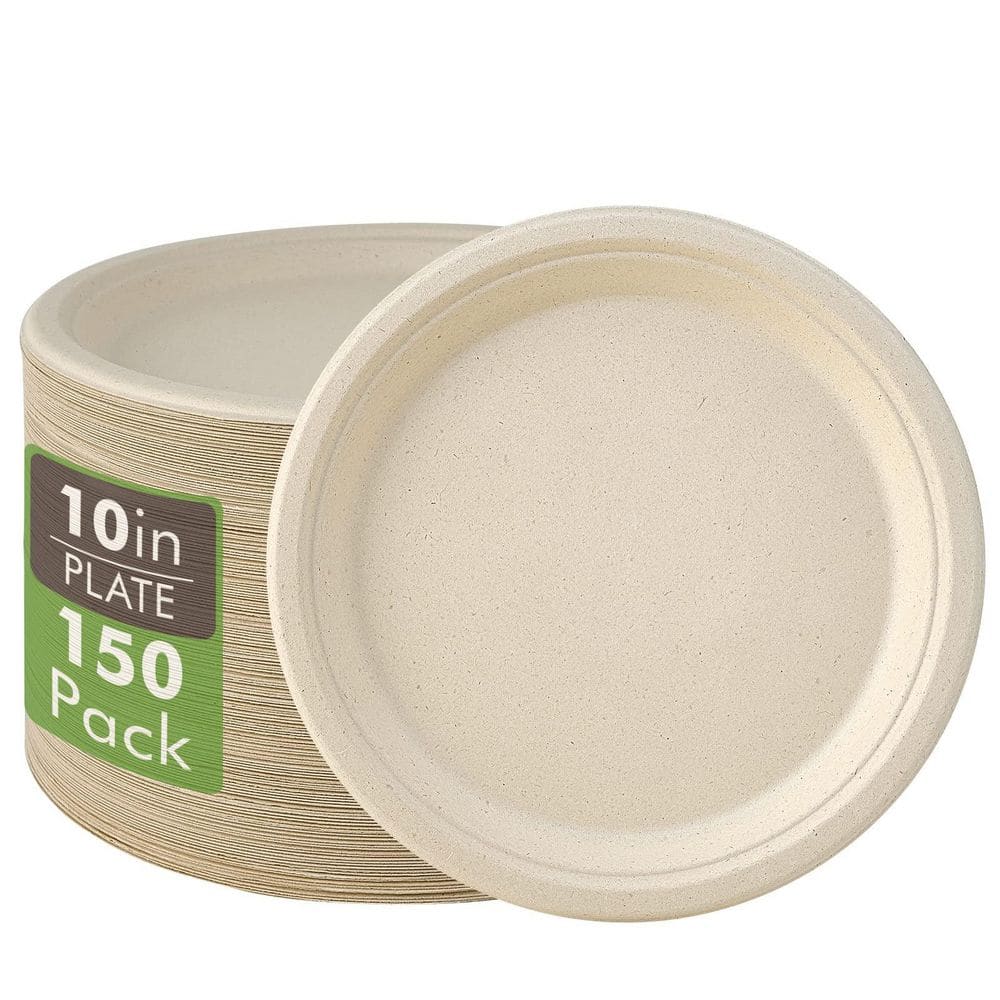 Numhew Nature Paper Round Bagasse Plates, 10 in. Biodegradable ...