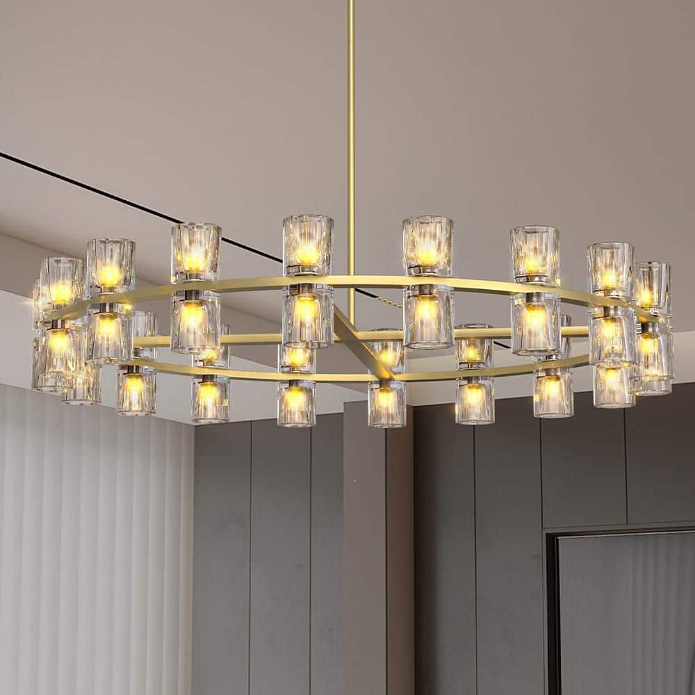 Lasaideal Crysia Modern LED 36 in. 36-Lights Gold K9 Crystal Round ...