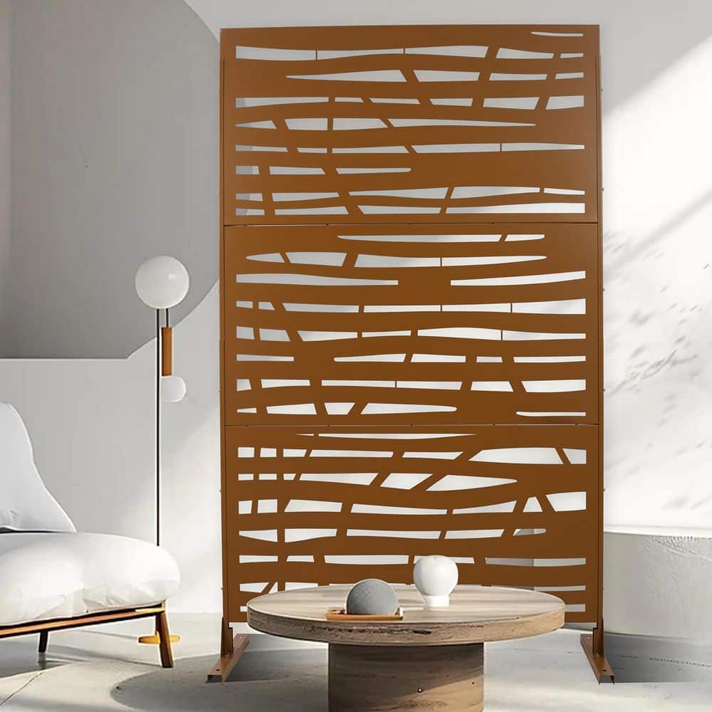 Coporesell 76 in. x 48 in. Freestanding Decorative Privacy Screen Brown ...