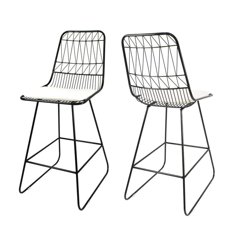 YOUFUNIQUE Black Metal Outdoor Bar Stool, Counter Stool with White ...