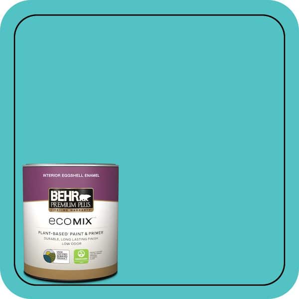 BEHR PREMIUM PLUS 1 qt. #500B-4 Gem Turquoise Eggshell Enamel EcoMix ...