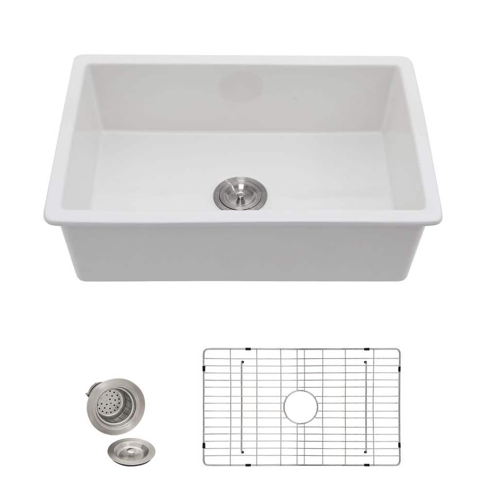 Fulorni 30 in. Drop-In/Undermount Single Bowl Fireclay Ceramic White ...