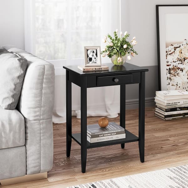 AndMakers 18.1 in. Black Rectangular Wood End Table with 1-Drawer IH-0VUM336J - The Home Depot