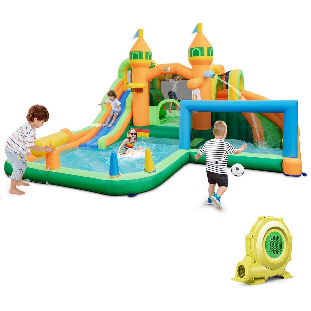 Gymax Kids Inflatable Water Slide Park w/735-Watt Blower Basketball Rim ...