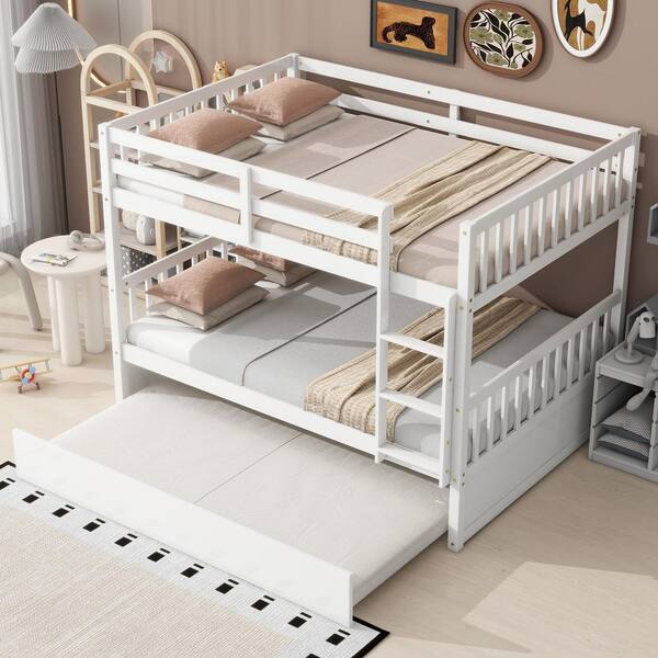 Harper & Bright Designs White Wood Full Over Full Bunk Bed with Trundle ...