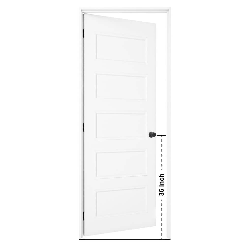 EH PUERTA 28 in. x 80 in. 5-Panel Left-Handed Painted Solid Core Wood ...