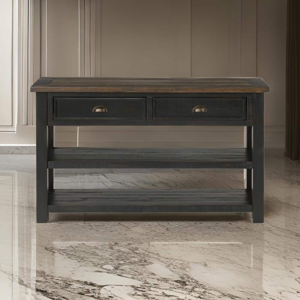 Benjara 50 in. Black and Brown Rectangle Wooden Console Table with 2 ...