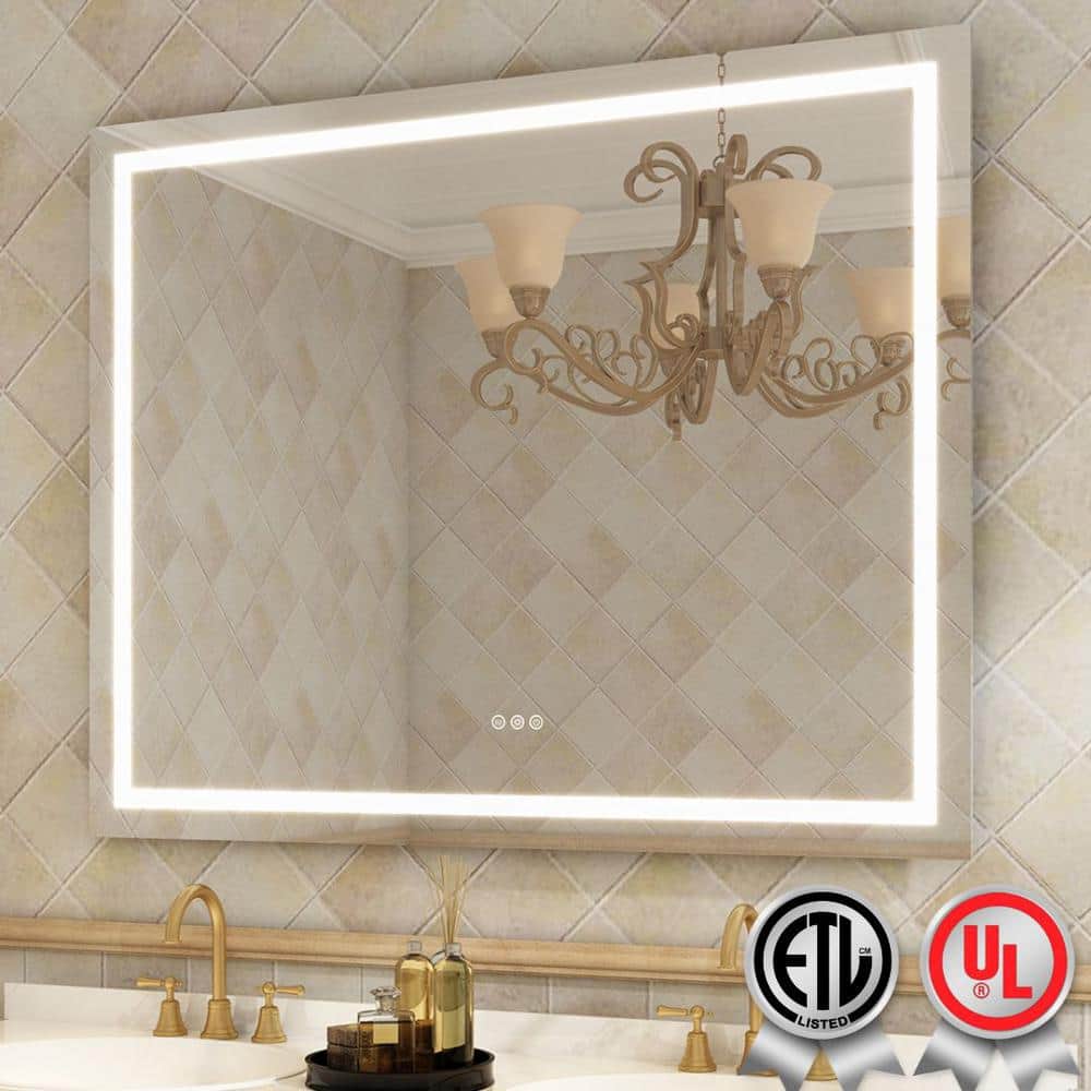 60 in. W x 48 in. H Rectangular Frameless Wall Bathroom Vanity Mirror ...