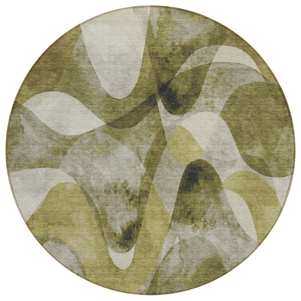 HomeRoots Olive Green 8 ft. x 8 ft. Woven Abstract Polyester Round ...