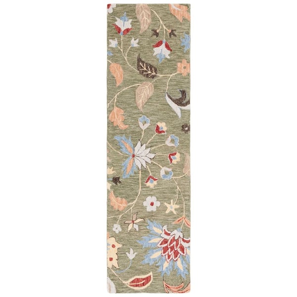 SAFAVIEH Jardin 2 ft. x 9 ft. Green/Blue Leaf Flower Runner Rug JAR256Y ...