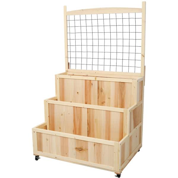 Outdoor 31.5 in. L x 24.25 in. W x 53 in. H 3-Tier Natural Wood Raised ...