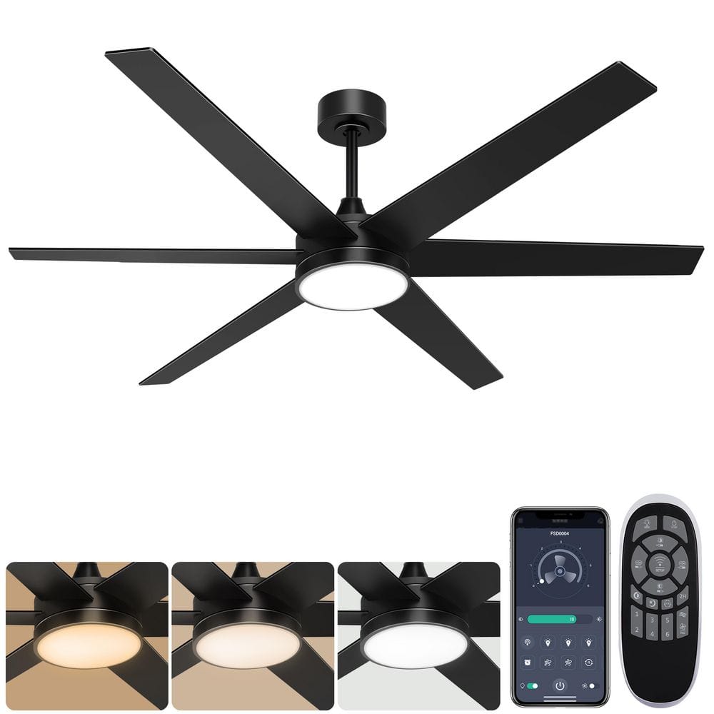 BICIK 70 in. Indoor/Covered Outdoor Black Ceiling Fan with Integrated ...
