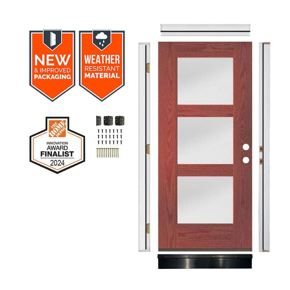 Krosswood Doors 36in.x79in. 3-Lite LH Inswing Frosted Glass RW Stain ...