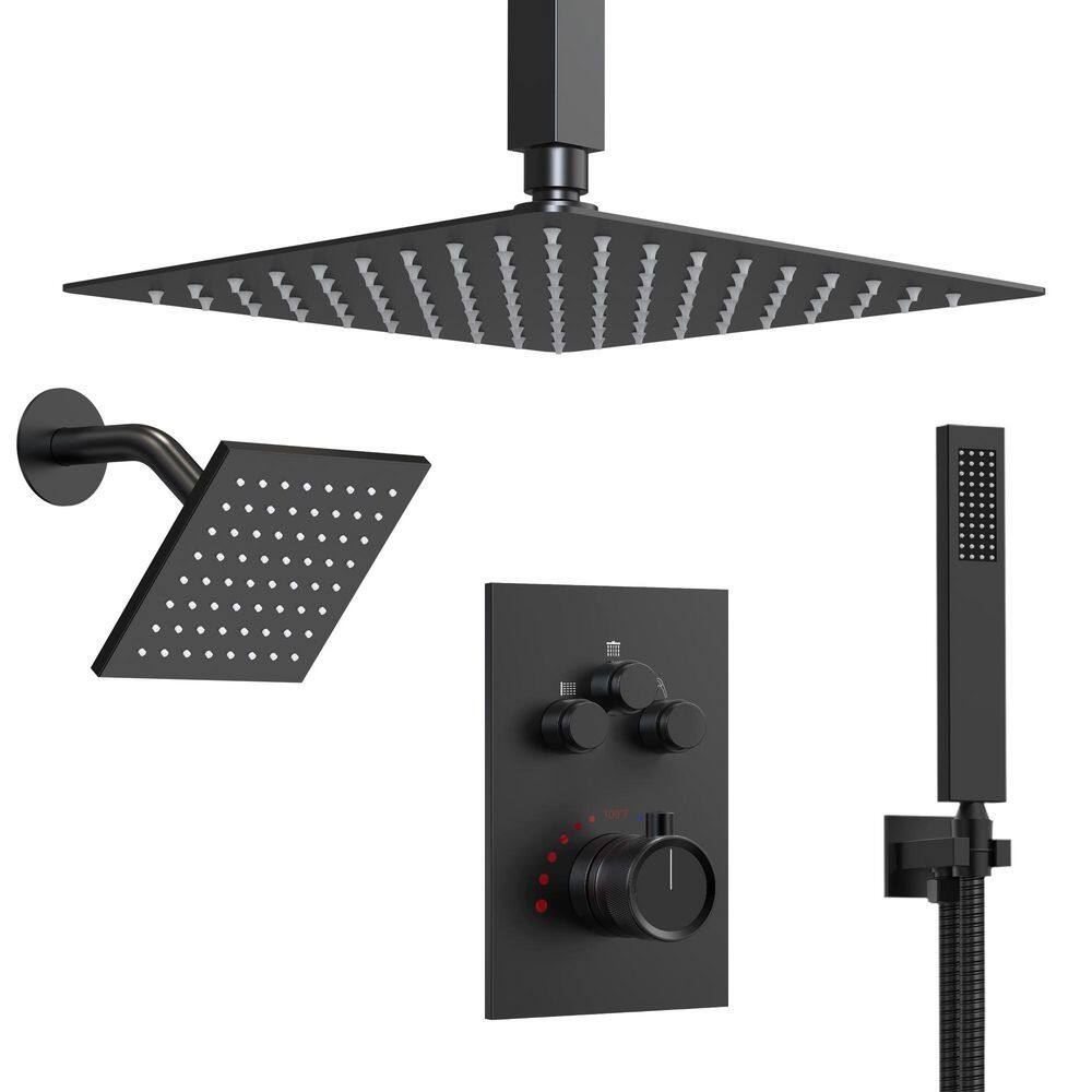 EVERSTEIN Ceiling Mount 7-Spray Multiple Press 12 in. Wall Bar Shower ...