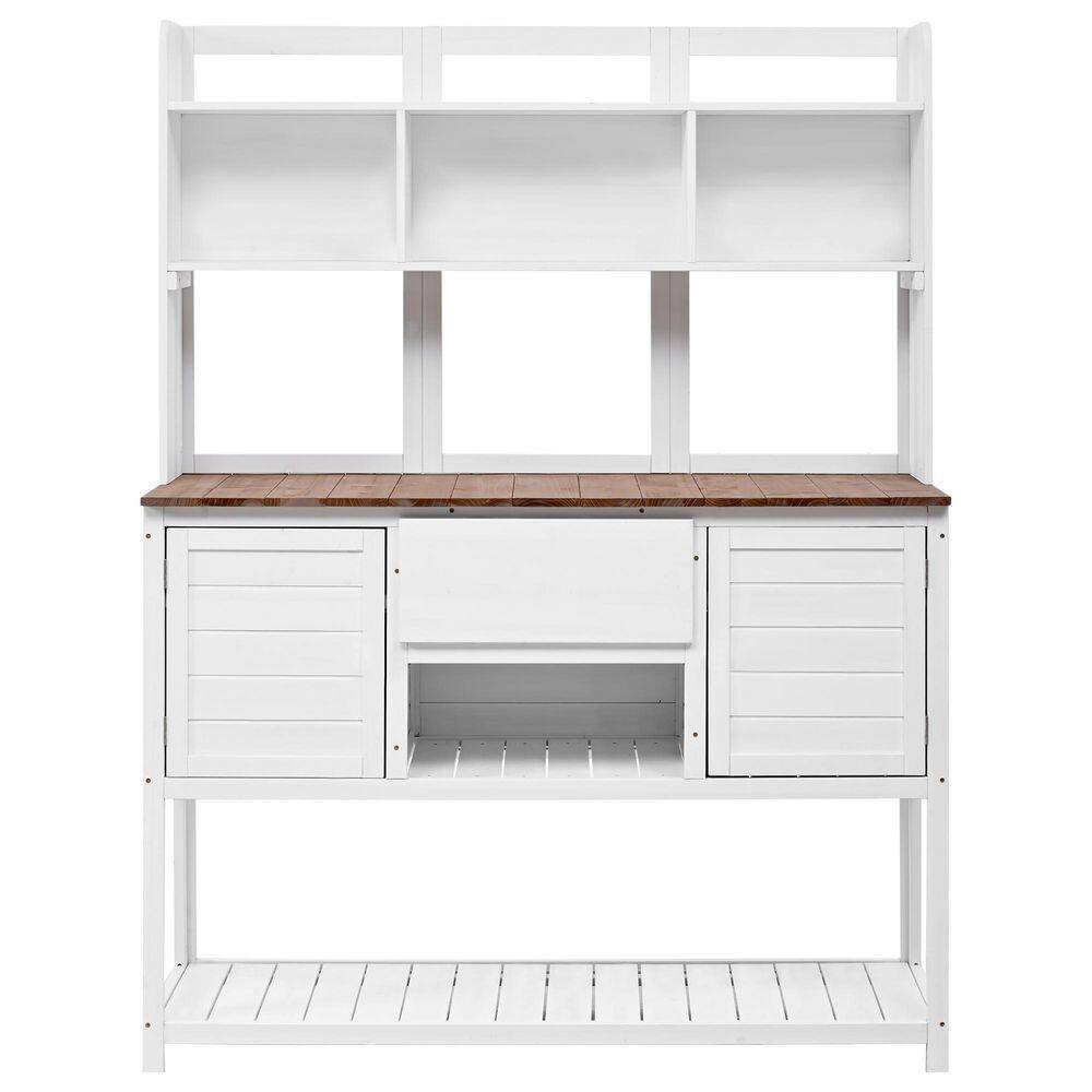 Sudzendf White 50.2 in. W x 19.7 in. D Wood Potting Bench Garden ...