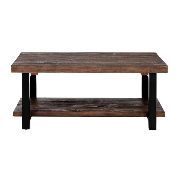 Alaterre Furniture Pomona 42 in. Rustic/Natural Rectangle Wood Top Coffee Table with Shelf ...