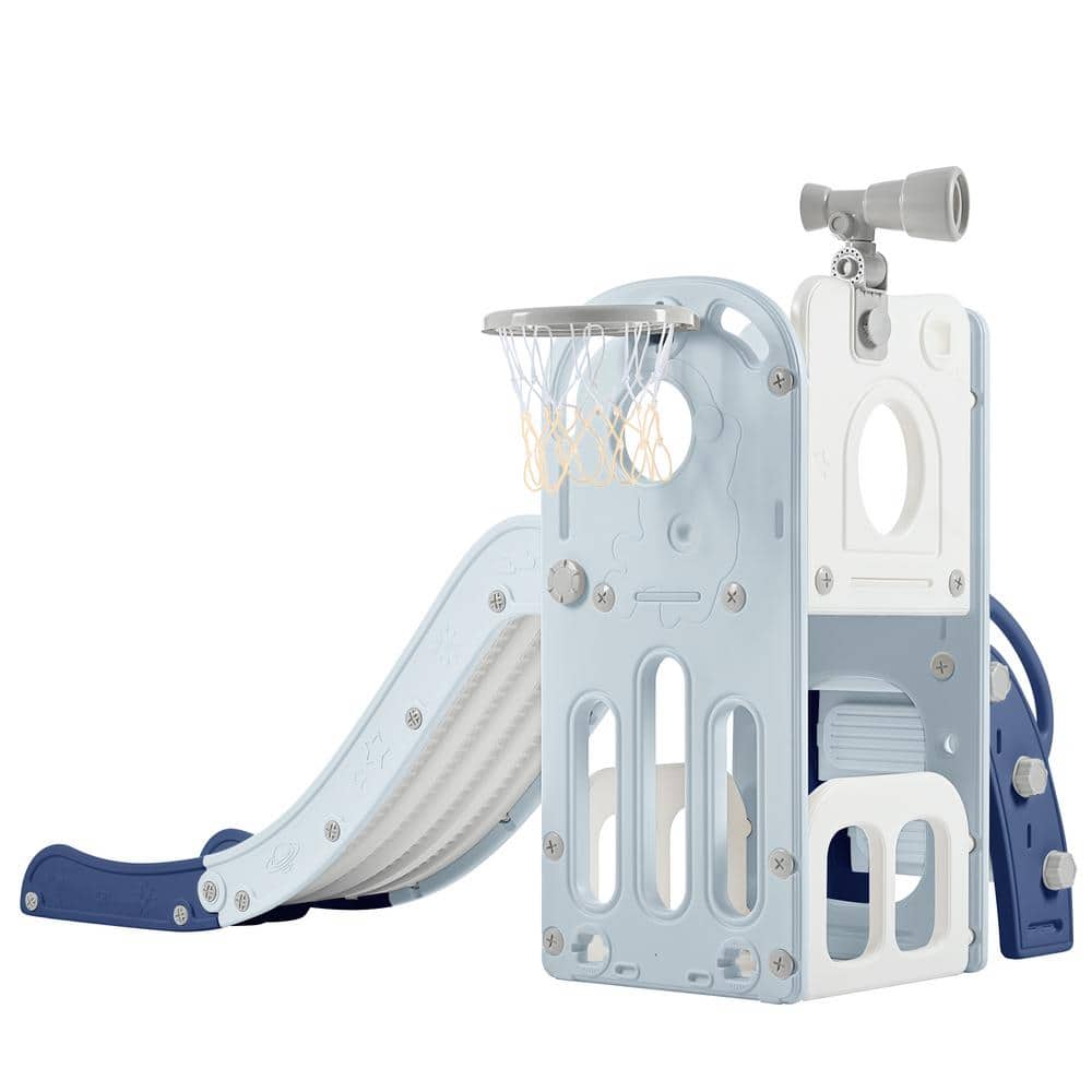 5 in 1-Toddler Slide Set with Telescope, Basketball Hoop, Buffer Slide ...