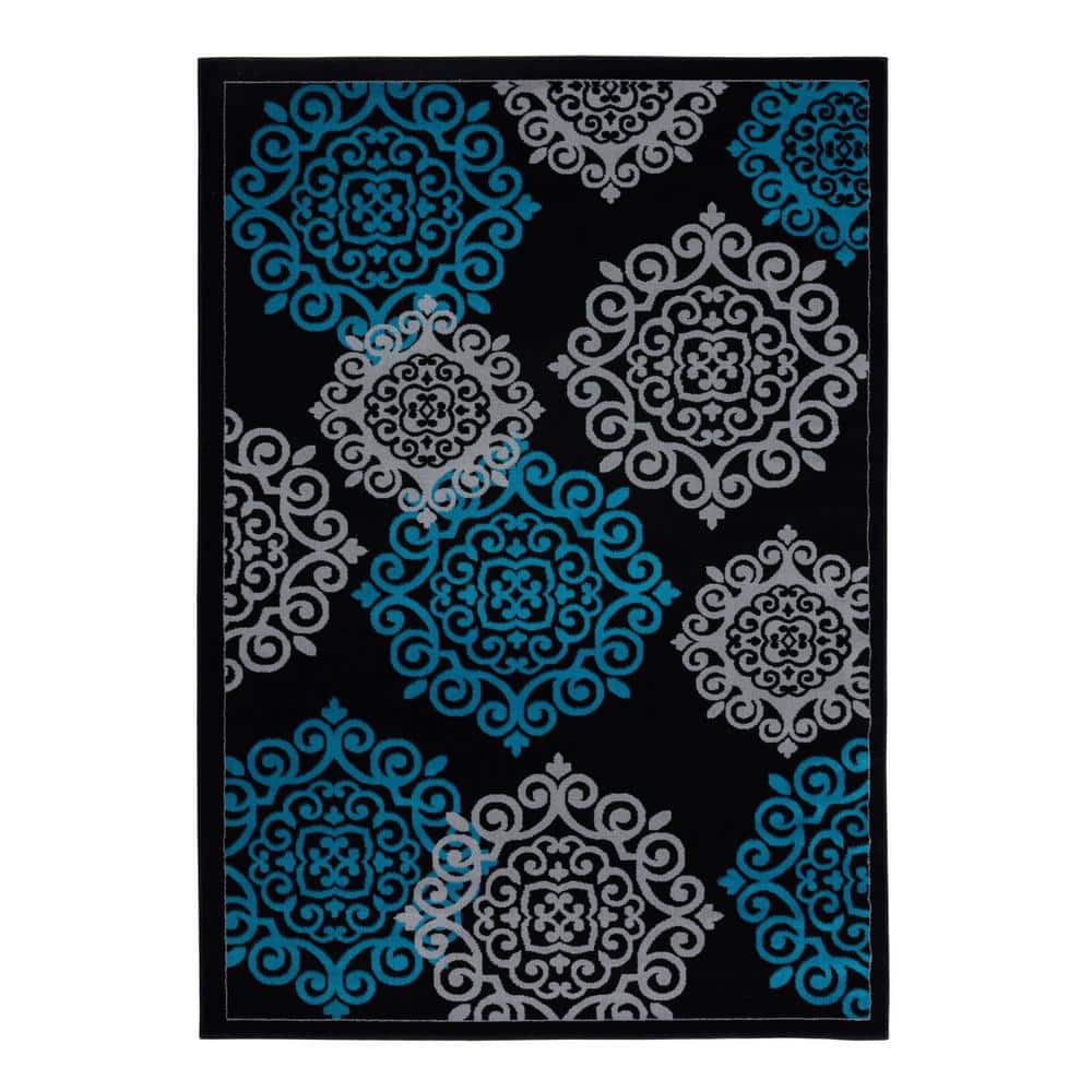 LUXE WEAVERS Lagos Collection Turquoise 8x10 Modern Floral Medallion ...