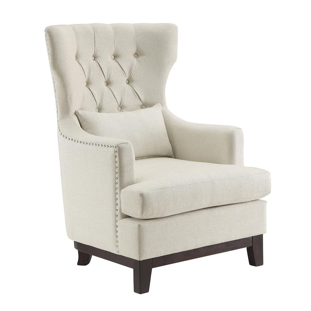 Lazzara Davi Beige Textured Upholstery Tufted Back Wingback Chair ...