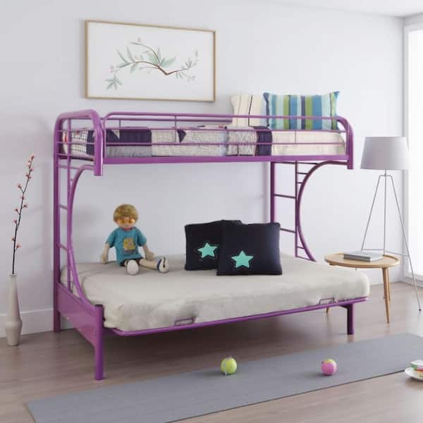 Benjara Modern Purple Twin Over Full Bunk Bed With Built in Side ...