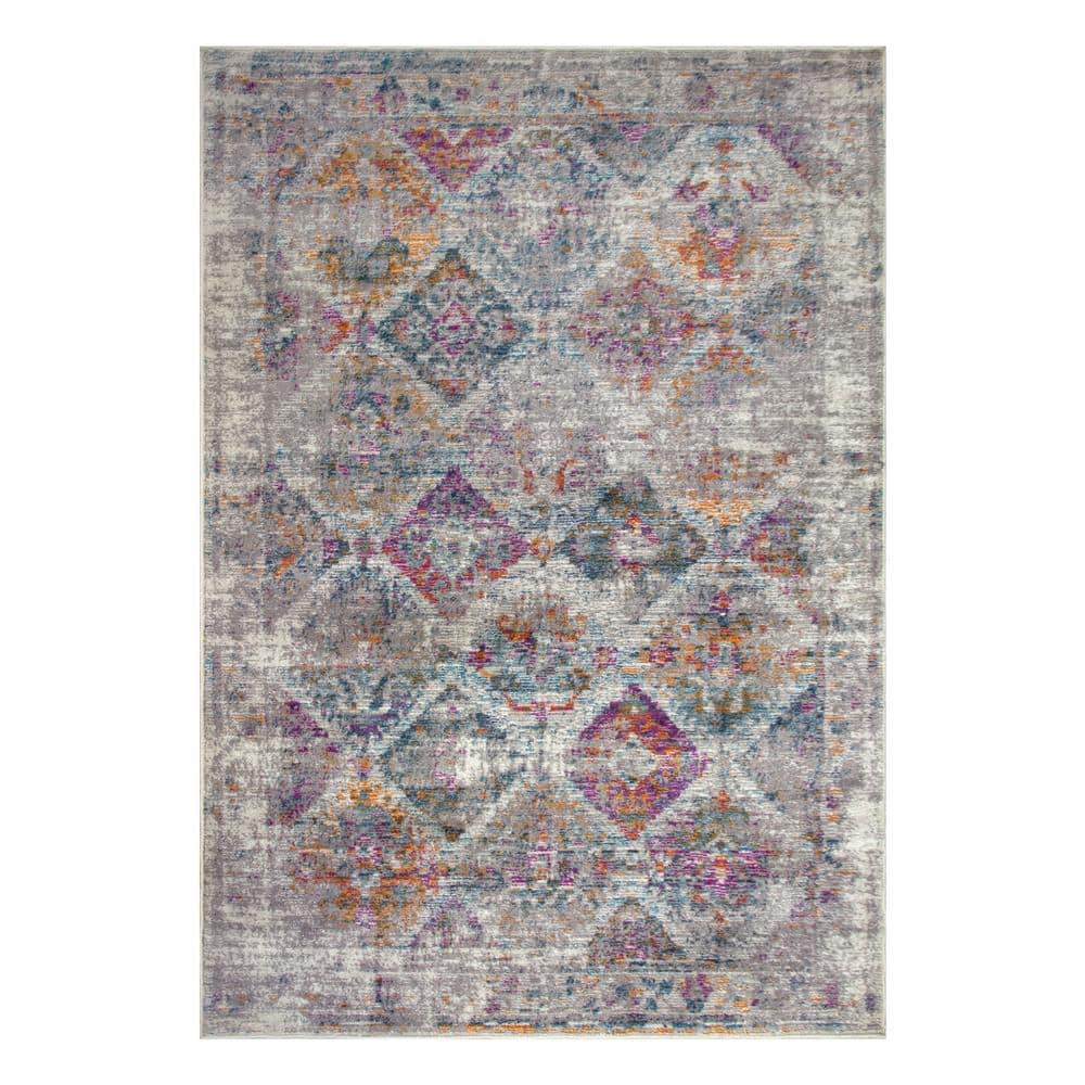 Leick Home Calian Vintage Muted Gray and Ivory 8 ft. x 10 ft. Patchwork ...