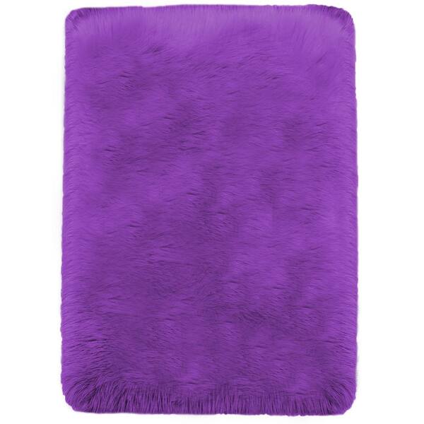 Latepis Sheepskin Faux Fur Purple 6 ft. x 8 ft. Cozy Furry Rugs Area ...