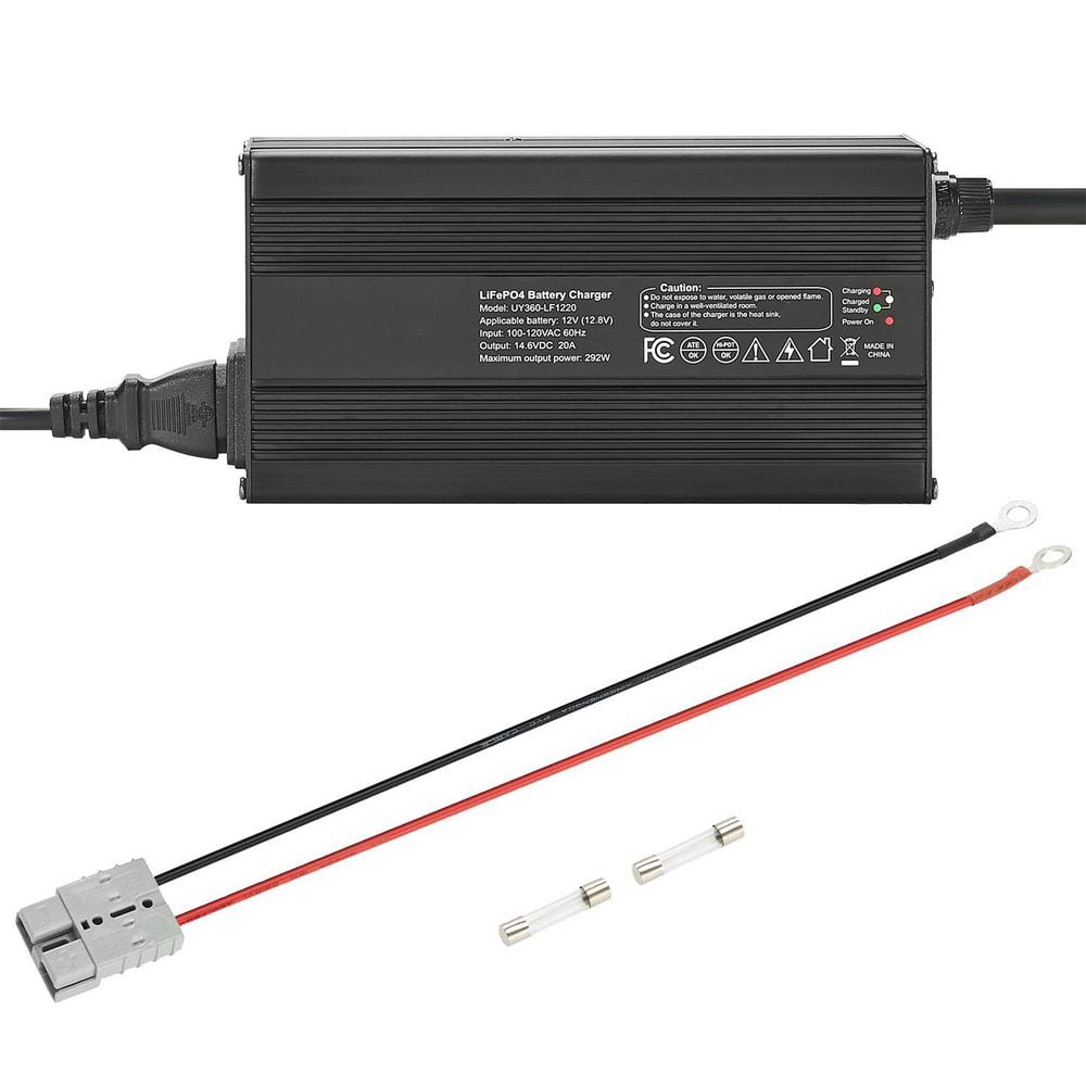 SKYSHALO 12V 20A Lithium Battery Charger 14. 6V AC-DC LiFePO4 Smart ...