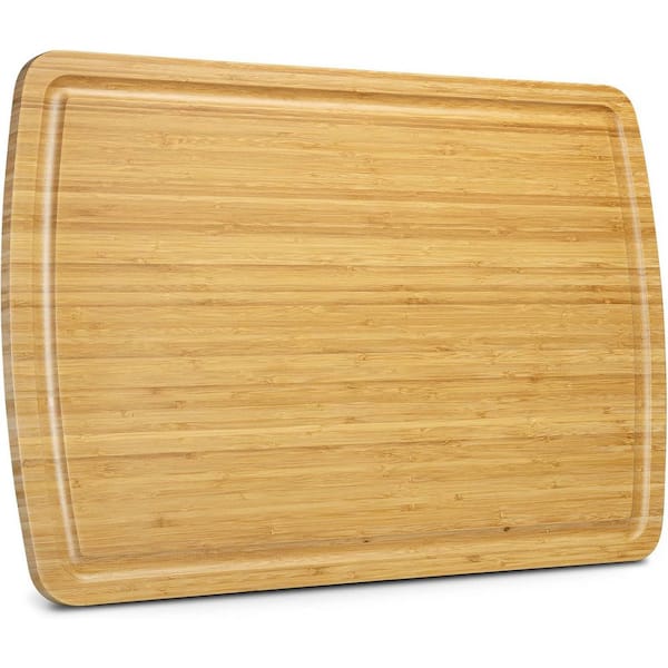 Large 30 in. L x 20 in. W Rectangular Bamboo Cutting Board with Juice ...