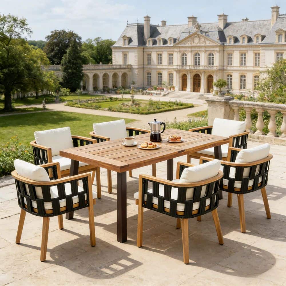 CHRISTOPHER KNIGHT HOME Kenzie 7-Piece Teak Finish Solid Wood and Black ...